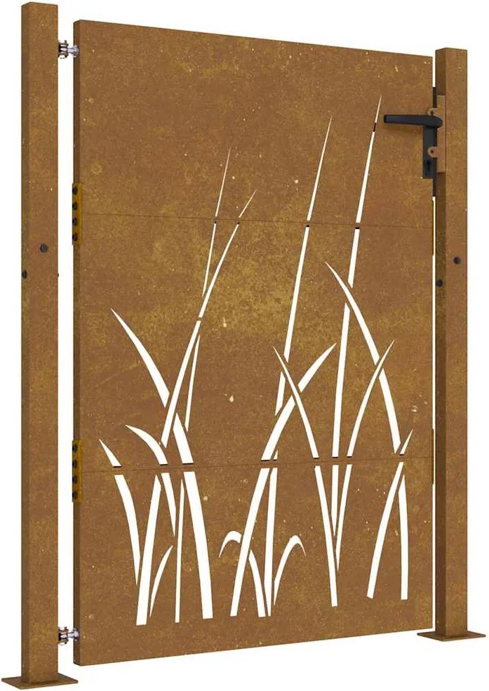 Zahradní branka 100 x 150 cm z cortenové oceli, design s trávou 153229