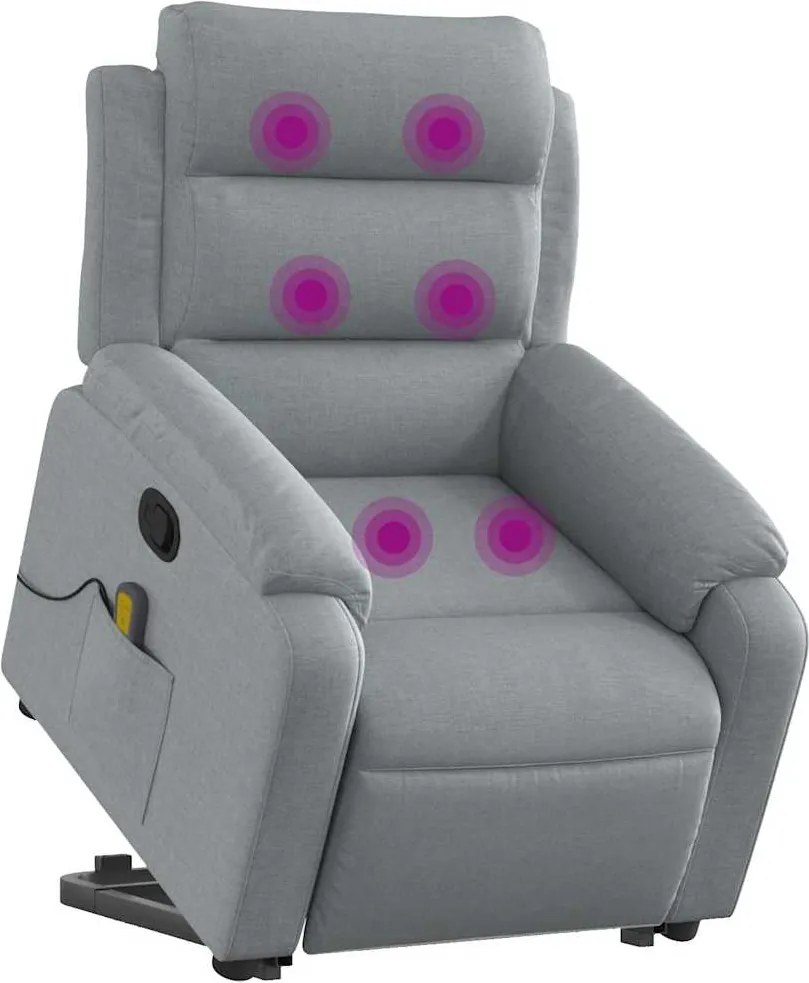 Zvedací masážní polohovací křeslo světle šedé textil 3204992
