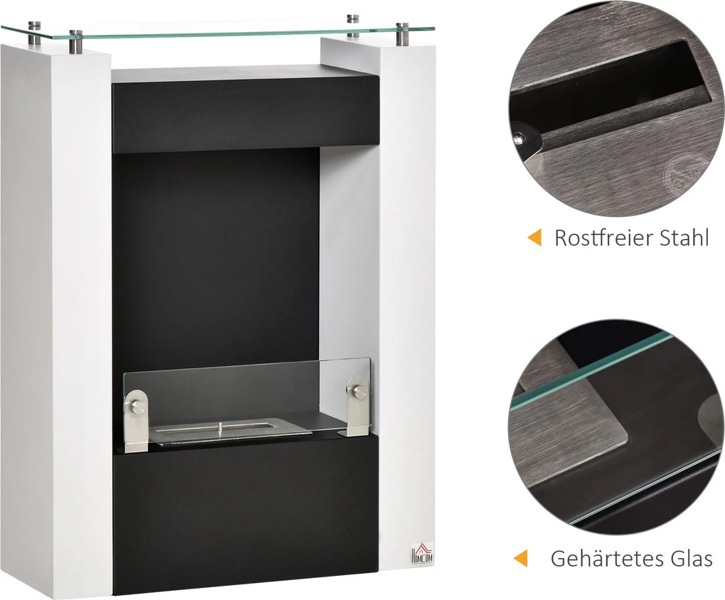 HOMCOM Bioetanolový Krb s Hořákem 1,5 l a Tepelně Odolnou Skleněnou Policí, 3hodinový Čas Hoření, Rozměry 60x20x79cm, Ovládání Plamene a Klíč v Ceně …