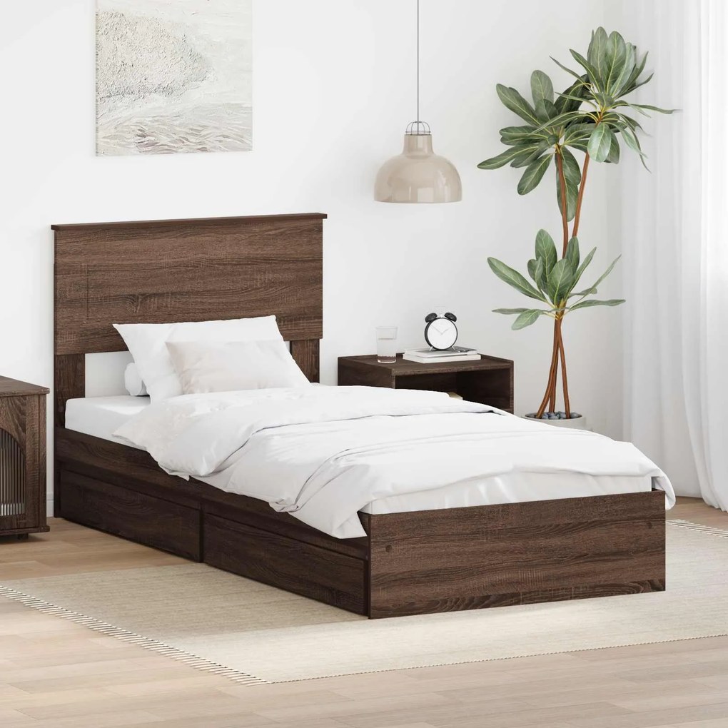 Postel s úložným prostorem se zásuvkou Hnědý dub 75 x 190 cm 3408514