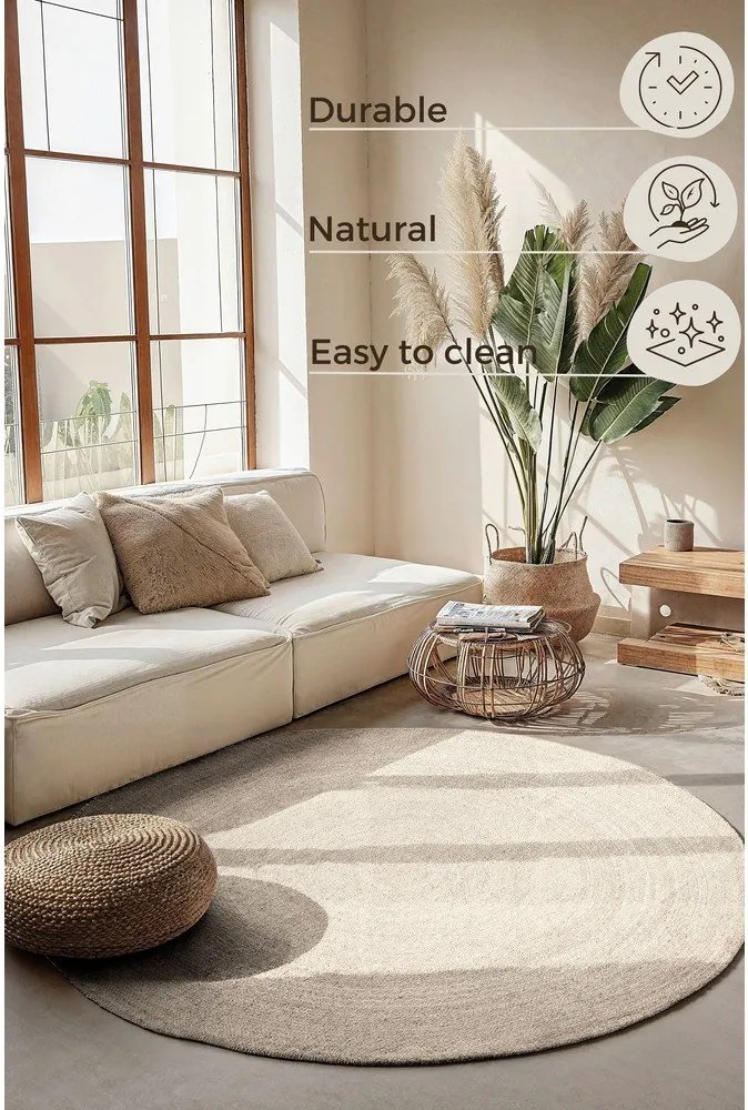 Krémový oboustranný/ručně tkaný jutový kulatý koberec ø 200 cm Braided – Hanse Home