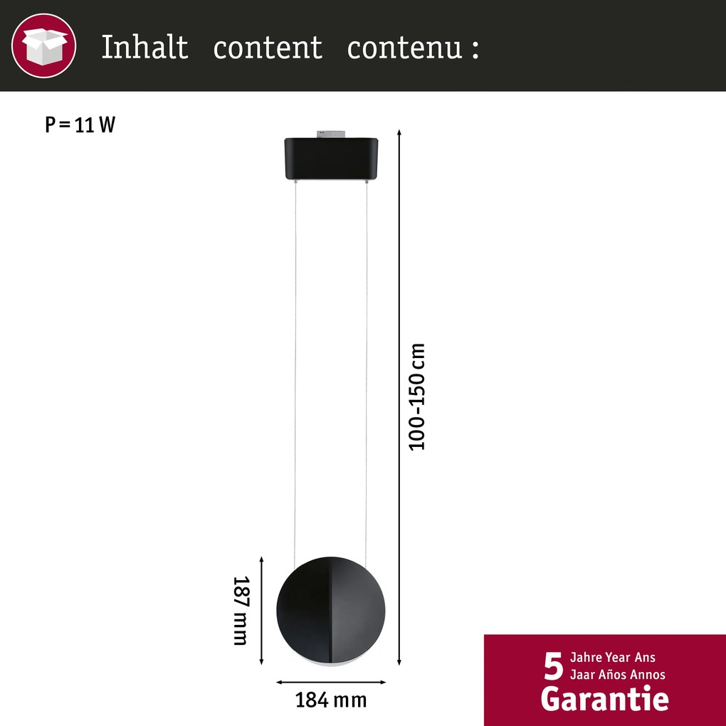 Paulmann 94964 Alejandro, závěsné svítidlo pro Urail system, 10W LED 3000K tříkrokové stmívání, matná černá