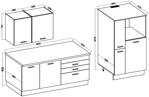 Kuchyňská linka Blacky, černá/dub artisan