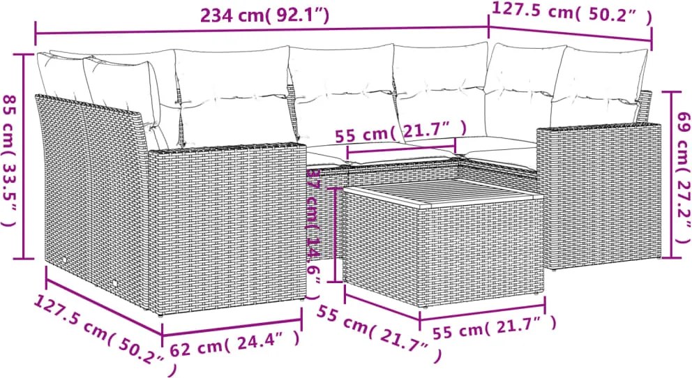 7dílná zahradní sedací souprava s poduškami béžová polyratan 3224022