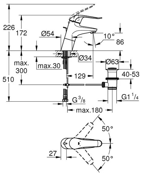 Grohe Euroeco Umyvadlová baterie s výpustí 32766000