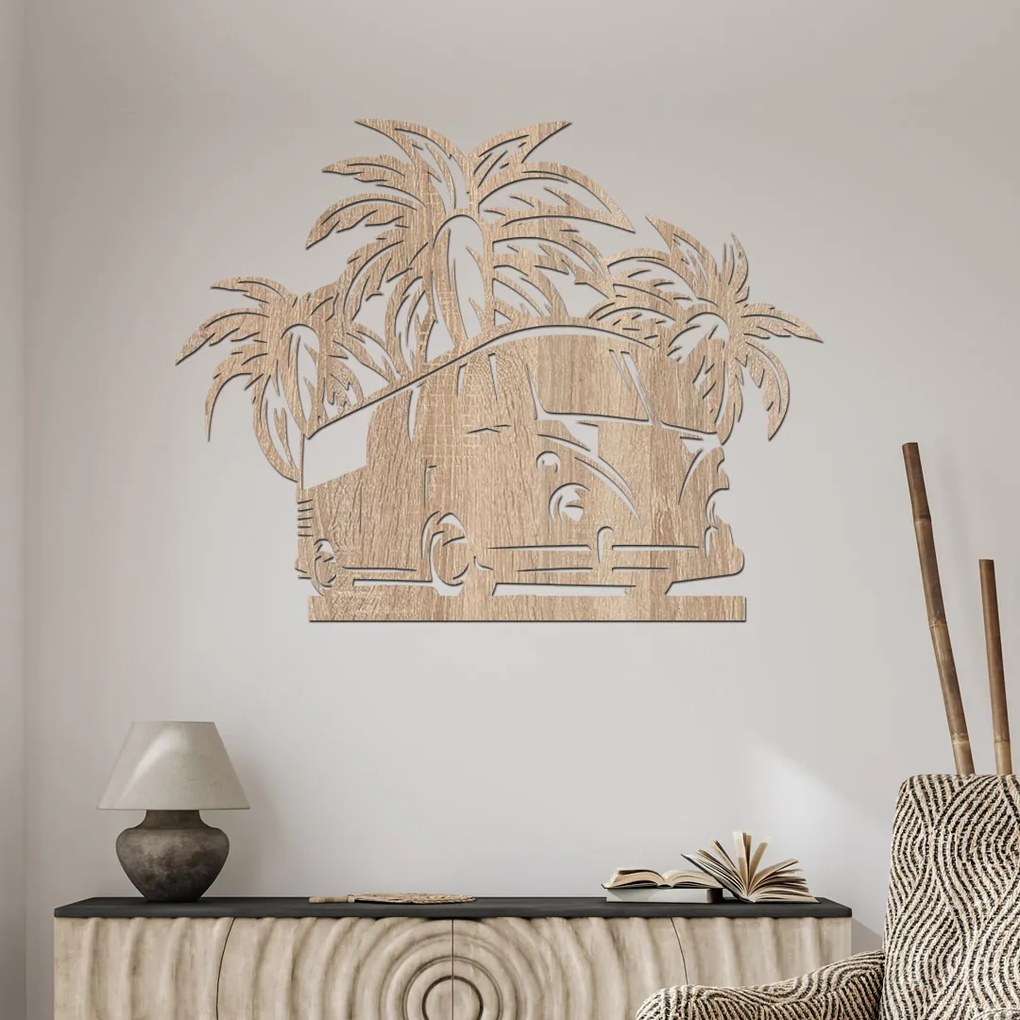 dřevo života Dřevěná dekorace na zeď HOLIDAY CAR Rozměry (cm): 40x30, Barevný vzor: Bílá