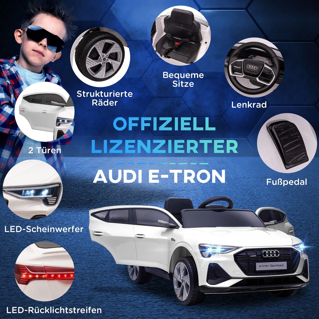 HOMCOM dětské elektrické autíčko 12V elektrické autíčko Audi E-tron elektrické autíčko s dálkovým ovládáním, bezpečnostní pásy, hudba (MP3/USB/TF), d…