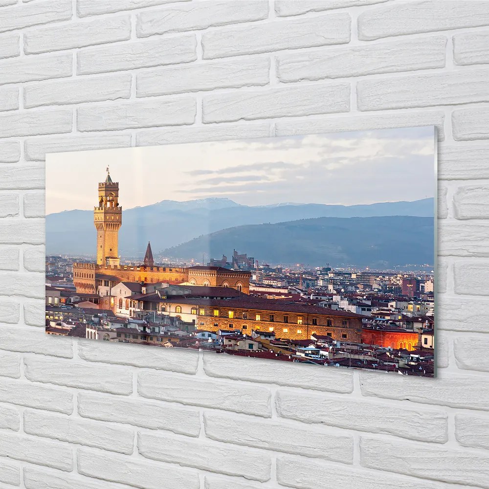 akrylový obraz Italy Castle sunset panorama 140x70 cm