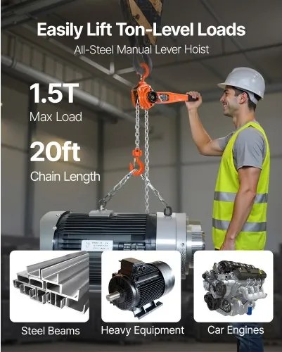 Ruční pákový řetězový kladkostroj, Nosnost 1 1/2T 1500KG VEVOR