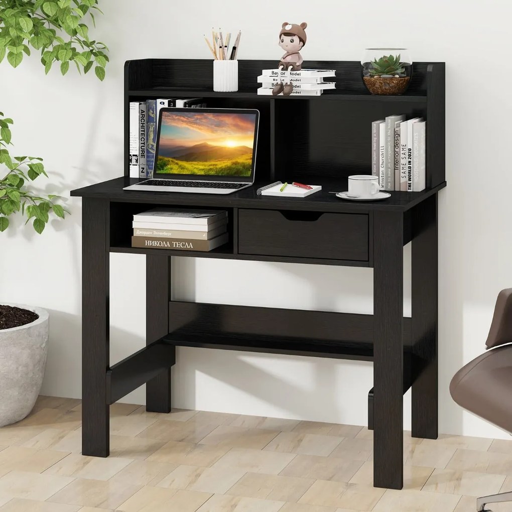 Costway Stůl se zásuvkami Malý s nástavcem – 95 × 56 × 109,5 cm, černý