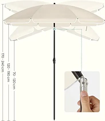 200 cm slunečník, UPF 50+ ochrana, sklopný, bez základny, béžový