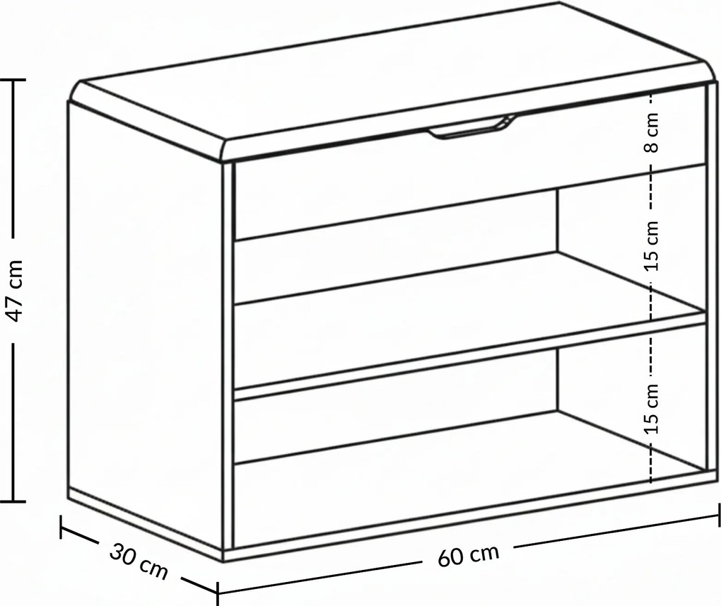 Botník hnědý se sedákem LEVA, 60 x 30 x 47 cm