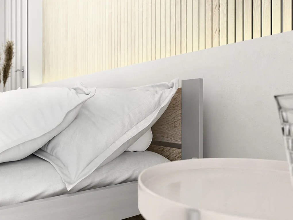 Postel IKAROS DOUBLE 160 x 200 cm, dub sonoma/šedá Matrace: Matrace Coco Maxi 20 cm, Rošt: S lamelovým roštem