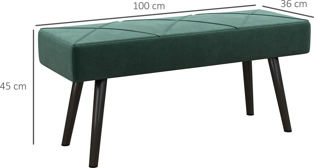 HOMCOM čalouněná lavice sametového vzhledu lavice k posteli lavice do předsíně X-vzor do 120 kg do ložnice 100x36x45 cm v zelené barvě | Aosom.de