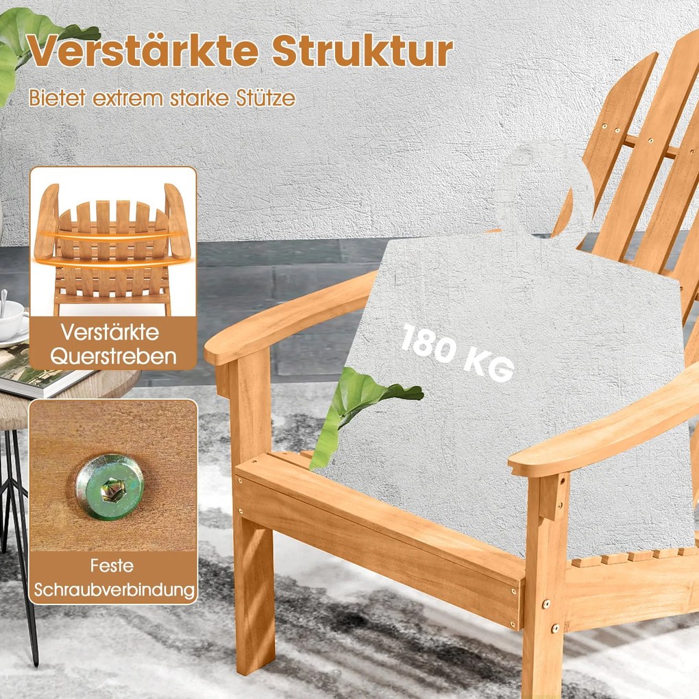Costway Zahradní židle Adirondack židle z akáciového dřeva se šikmým sedákem