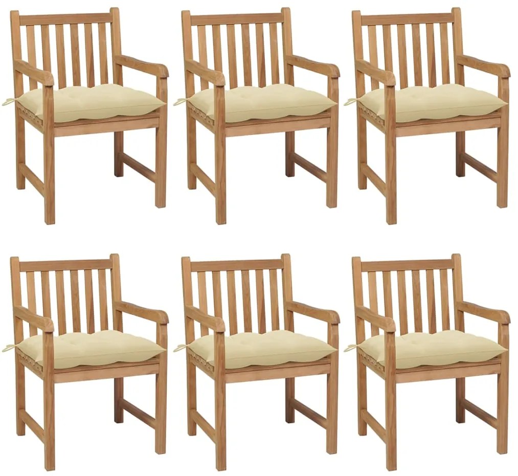 vidaXL Zahradní židle 6 ks krémově bílé podušky masivní teak