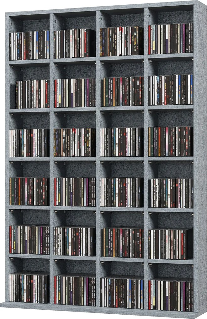 HOMCOM Úložný prostor na CD a DVD, multimediální úložná jednotka se 24 přihrádkami, maximální kapacita 480 CD/312 DVD, dřevěná knihovna s nastavitelný