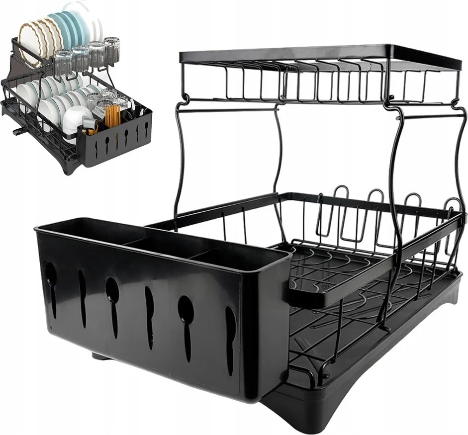 Černý stojan na nádobí s odnímatelným držákem na příbory