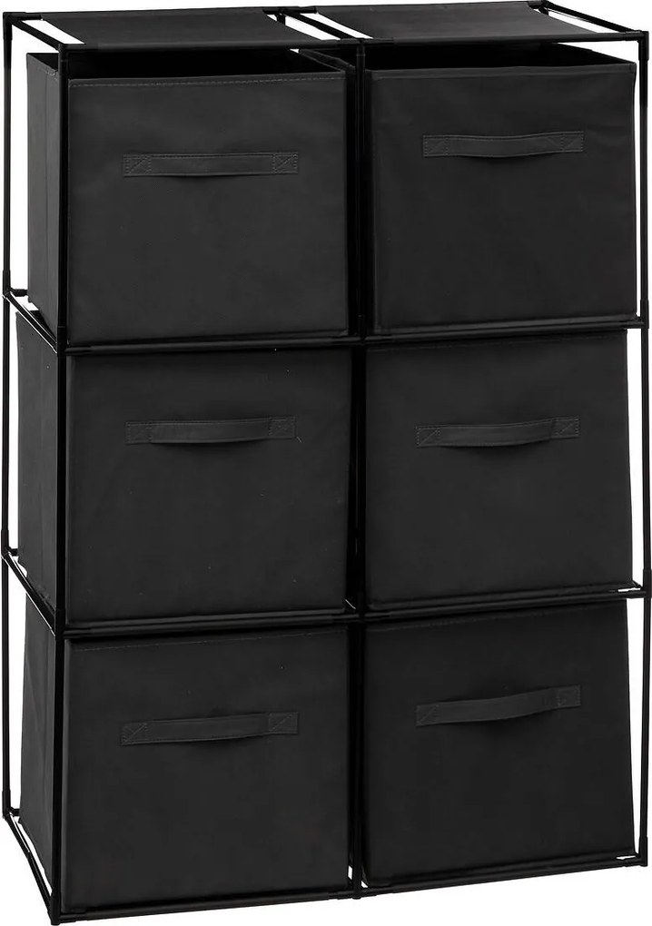 Regál s 6 textilními boxy, výš, 98 cm
