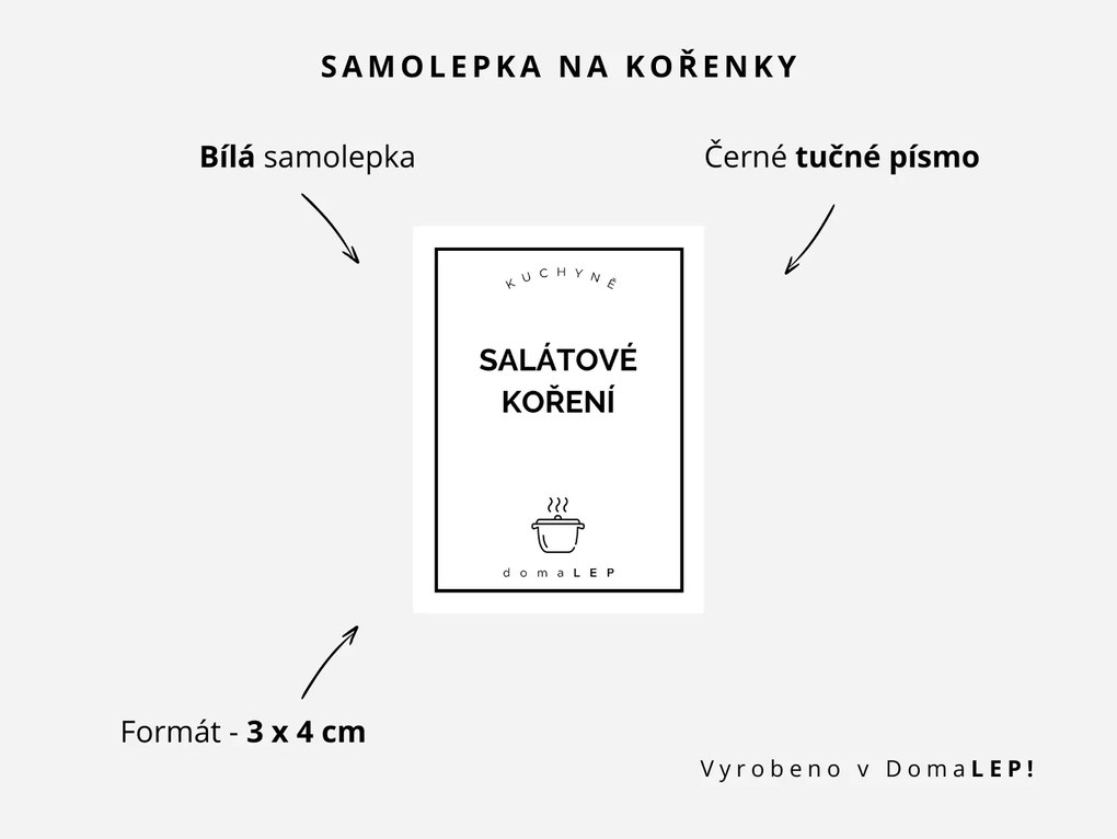 SALÁTOVÉ KOŘENÍ - Samolepka na kořenky 3 x 4 cm - DomaLEP varianta: BÍLÁ - tučné písmo