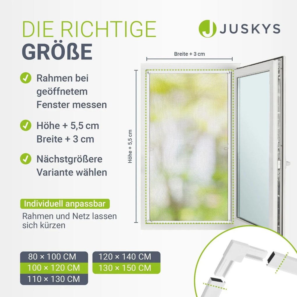 Juskys Okenní síť proti hmyzu s hliníkovým rámem Barva: Bílá, Velikost: 110 × 130 cm