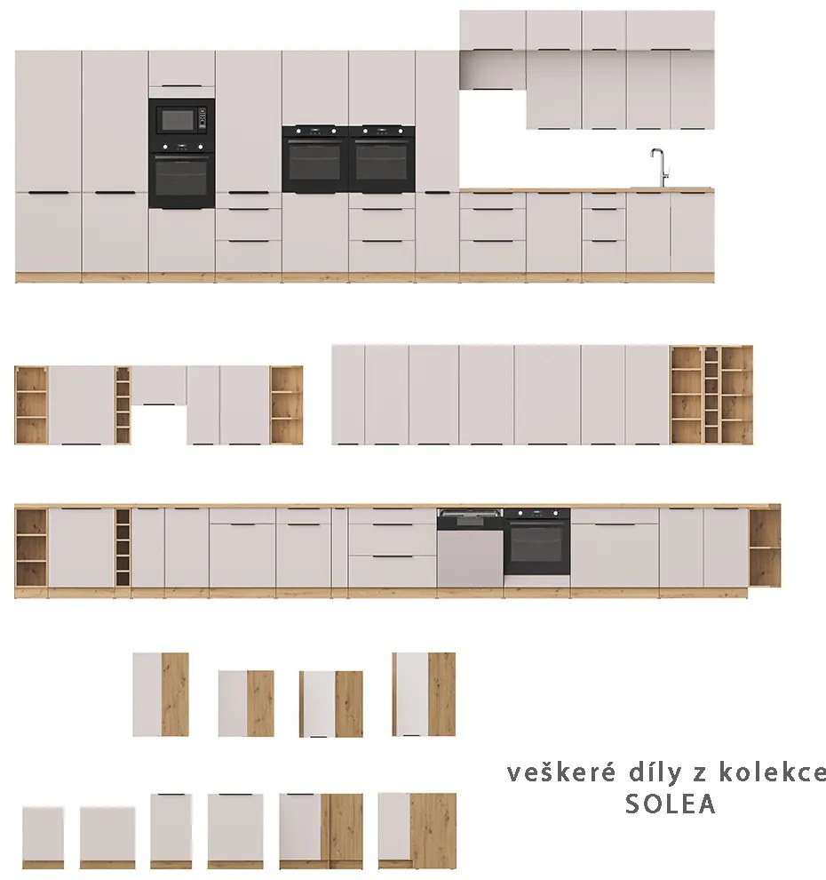 Kuchyňská linka SOLEA | 390 cm | VÝBĚR ÚCHYTŮ | zásuvky PREMIUM BOX | artisan/kašmír