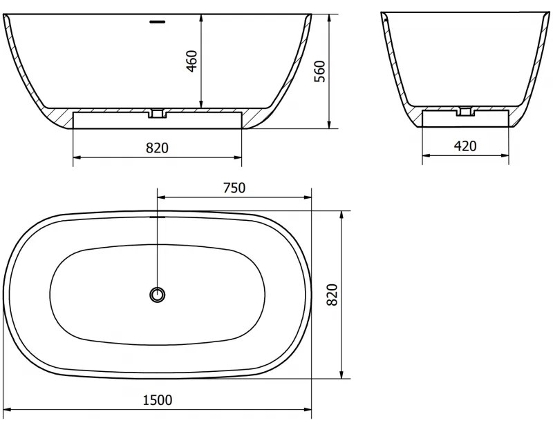 Mexen Como, volně stojící vana z konglomerátu 150 x 82 cm, bílá lesklá, 57311508210