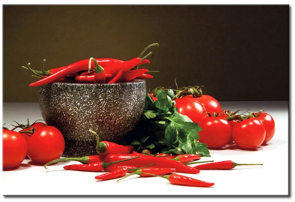 Obraz Pikantní barvy (1-dílný) - zátiší s paprikou a rajčaty