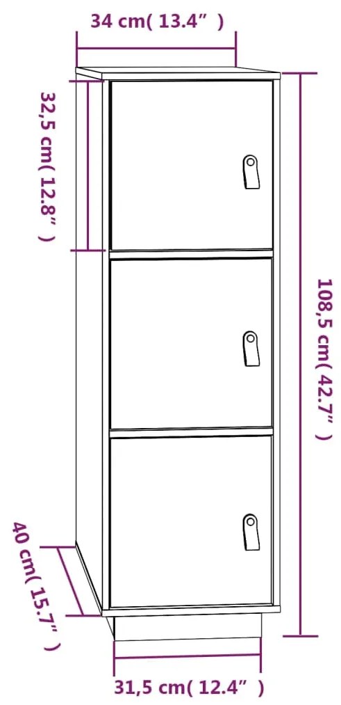 Skříň highboard šedá 34x40x108,5 cm masivní borové dřevo - Default Title