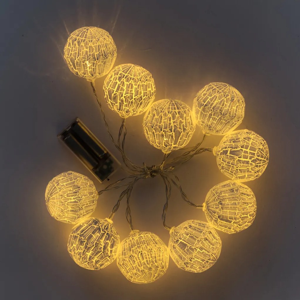 LED světýlka na baterie, lampiony, 1,8 m, teple bílá, 10 diod, čirý kabel, IP20 interiér, 2 × AA