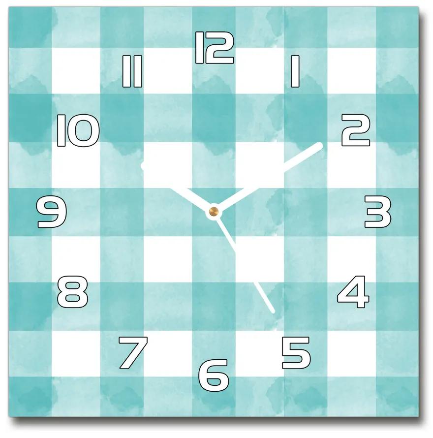 Wallmuralia Skleněné hodiny čtverec Modrá mříž 30x30 cm