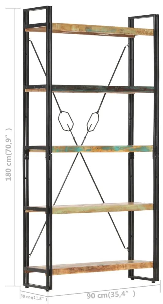 vidaXL Marketos Knihovna s 5 policemi 90x30x180 cm masivní recyklované dřevo