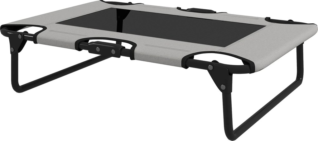 PawHut Vyvýšená Skládací Postel pro Psy - Outdoor Běžecká Postel s Prodyšným Síťovým Designem pro Malé a Střední Psy, Světle Šedá Oxford 75 x 51 x 18