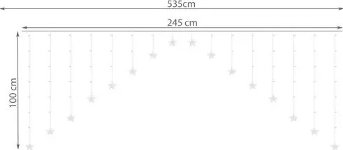 Vánoční osvětlení ISO19738 - světelný závěs 136 LEDdo okna hvězdy teplá bílá USB , 5,3m