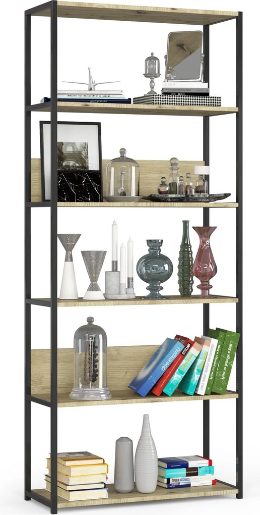Kovový regál Loft 80 cm černá/dub artisan