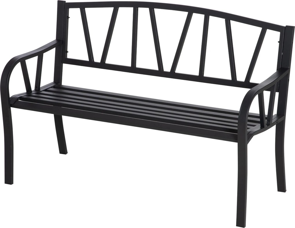 Outsunny Černá Voděodolná Metalová Zahradní Lavice, Venkovní Železná Lavice pro Dva, 128x56x86cm | Aosom