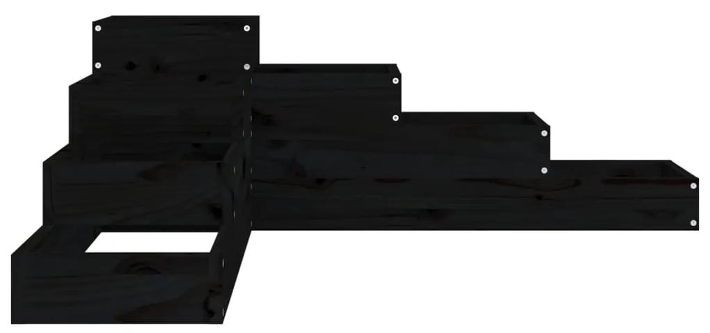 Nástěnný truhlík 4patrový 106x104,5x36 cm černý masiv borovice,  825328