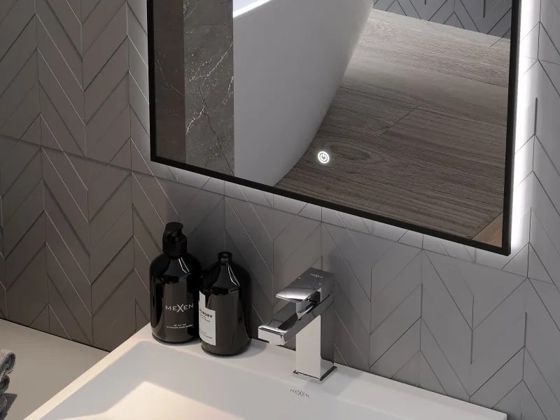 Mexen Erma, LED koupelnové zrcadlo s podsvícením a černým rámem 100x80 cm, 6000K, ochrana proti zamlžování, 9814-100-080-611-70