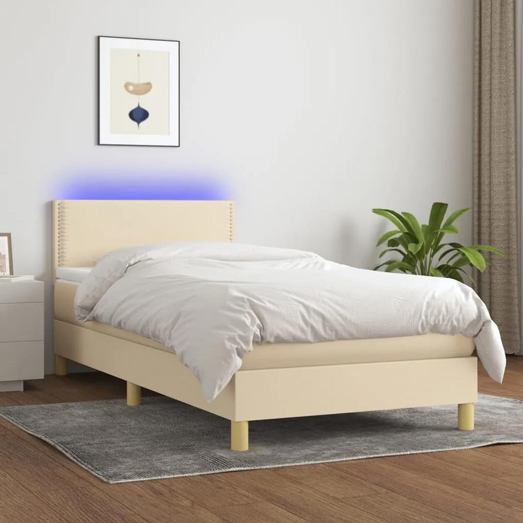 Box spring postel s matrací a LED krémová 90x190 cm textil,  3133602