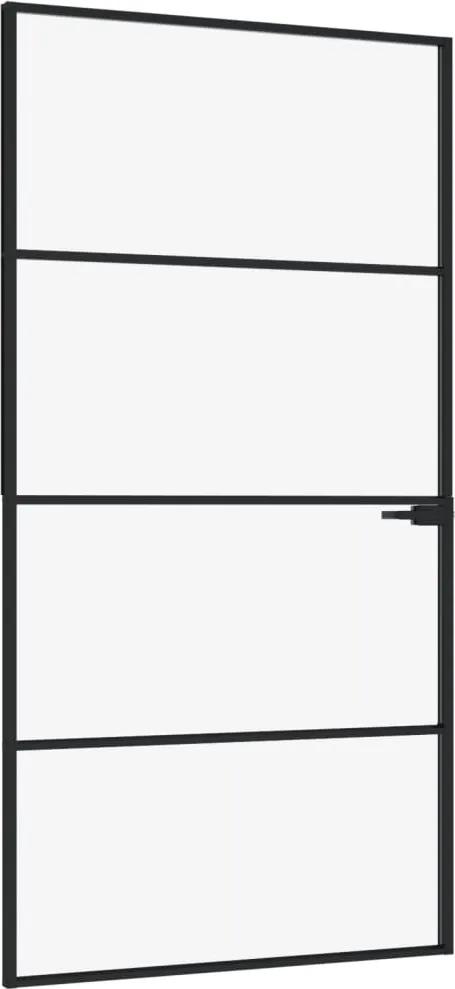 vidaXL Interiérové dveře bílé 102x201,5 cm tvrzené sklo a hliník úzké [153661] Barva: Černá a průhledná