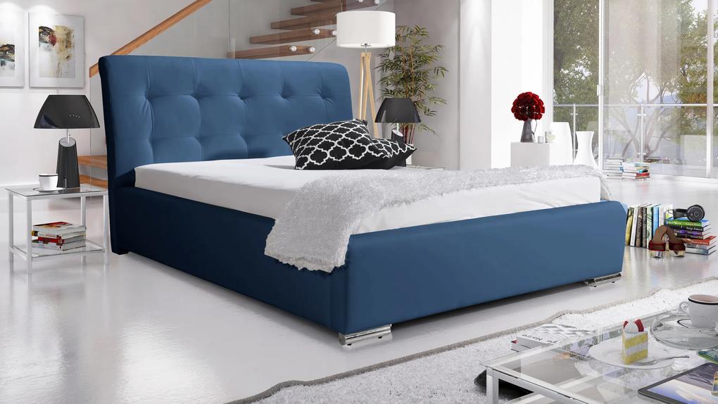 Eka Čalouněná postel Star - Eko-kůže 120x200 cm Barva látky Eko-kůže: Tmavě modrá (09), Úložný prostor: S kovovým rámem úložného prostoru