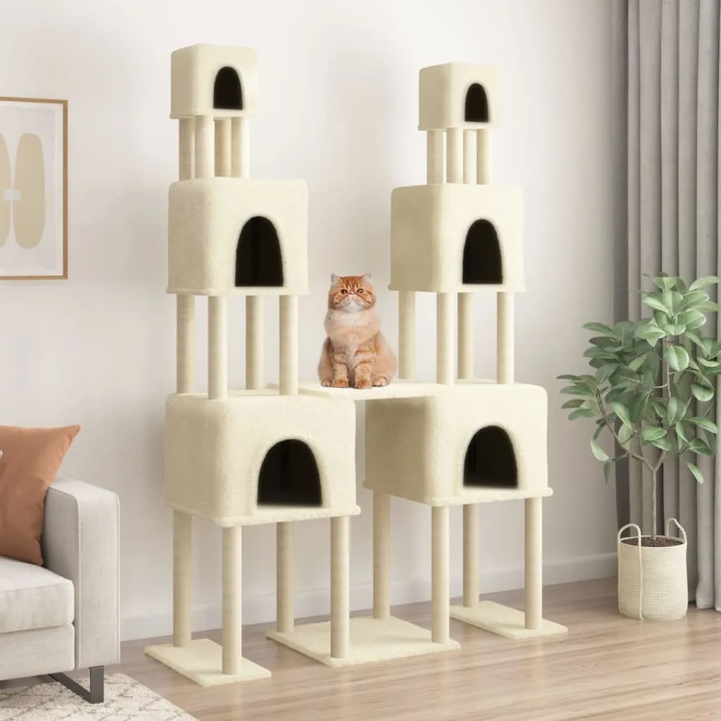 Škrabadlo pro kočky se sisalovými sloupky krémové 199 cm 172079