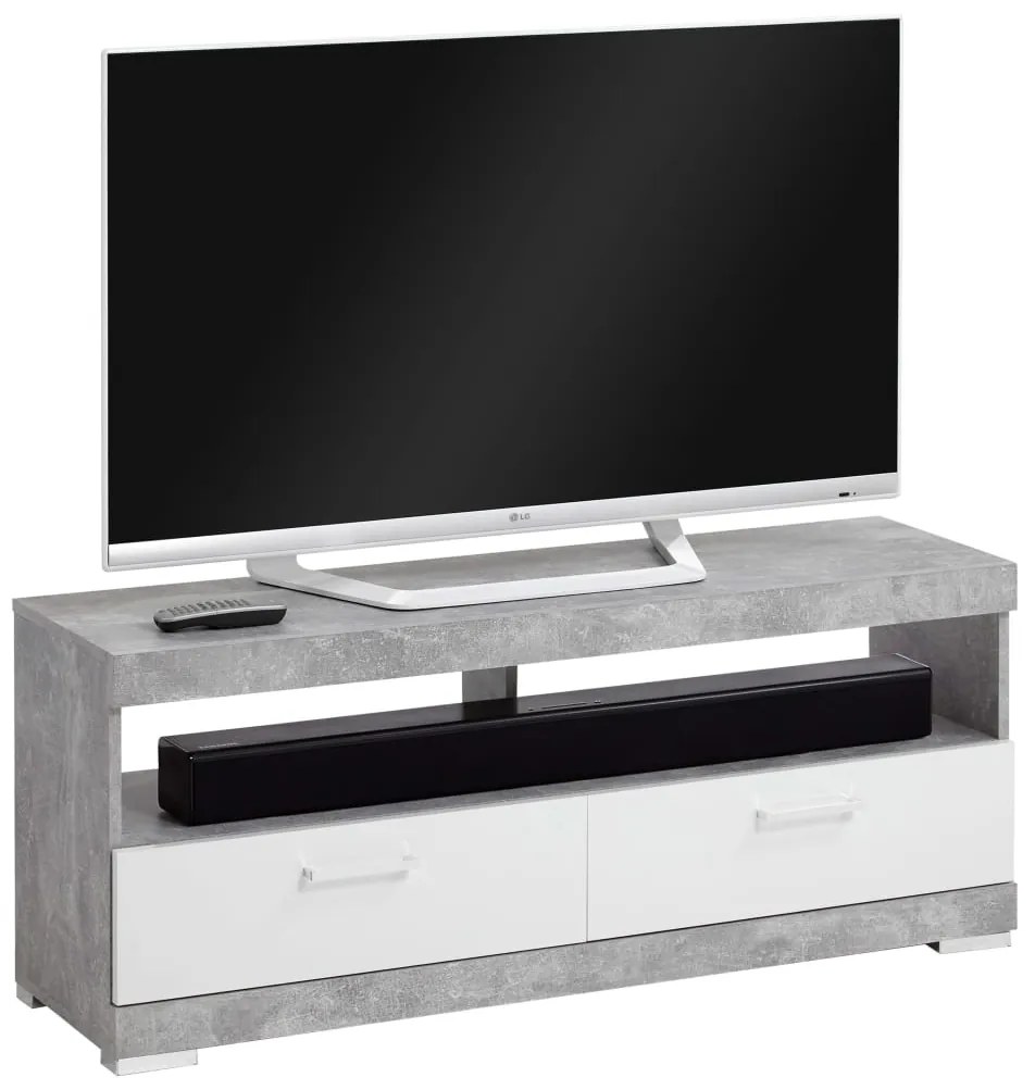 428710 FMD TV/Hi-Fi stolek betonově šedý a leskle bílý