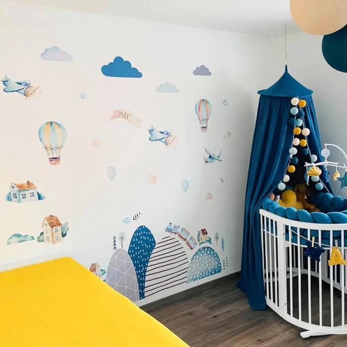 INSPIO Samolepky na zeď pro děti - Kopce, letadla, balóny a vlak