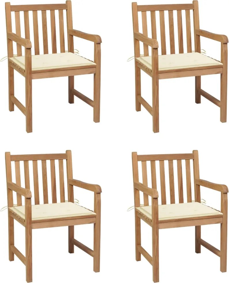 Zahradní židle 4 ks s krémovými poduškami masivní teak 3073006