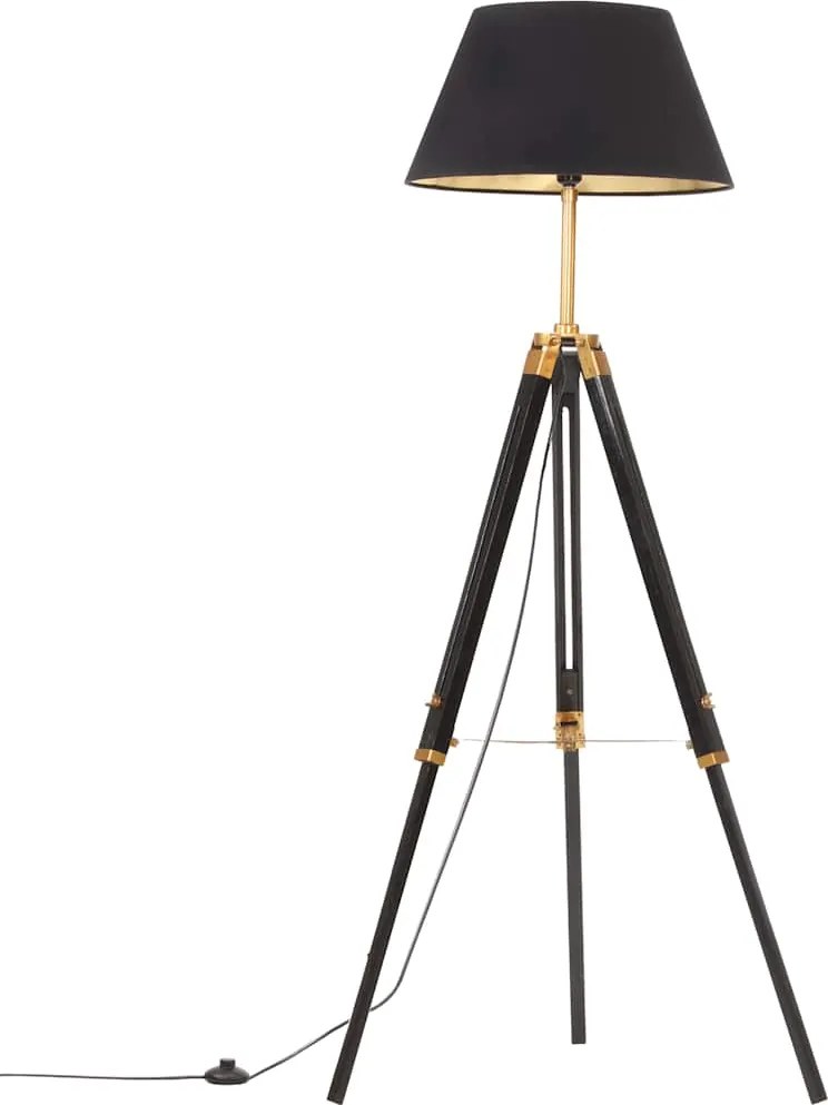 Stojací lampa stativ černá a zlatá masivní teak 141 cm 288076