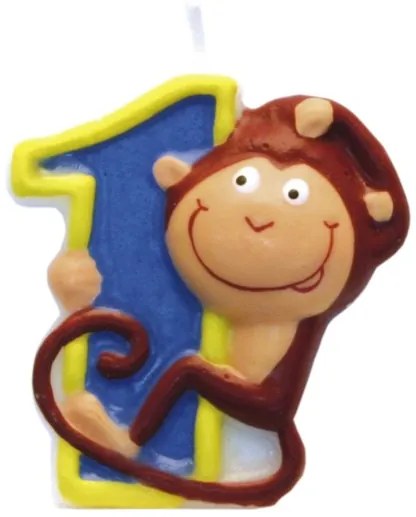 Amscan dortová svíčka Safari číslo 1 modrá s opičkou