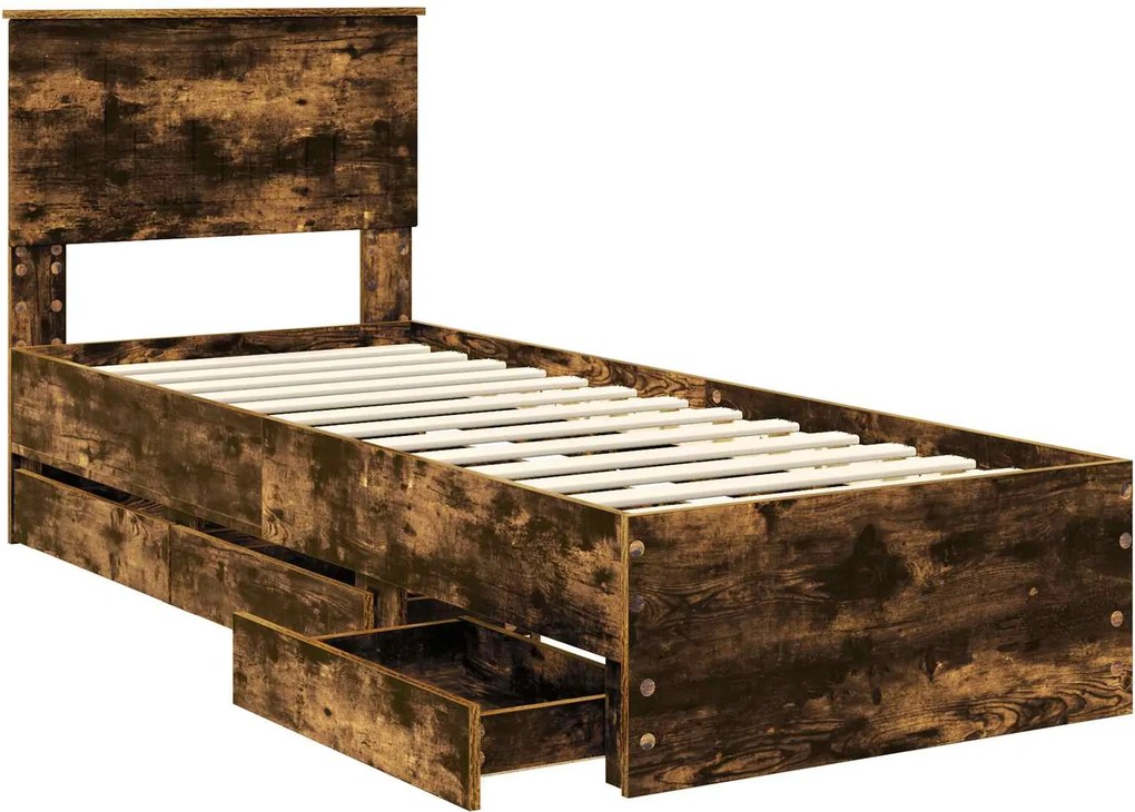 Rám postele s čelo Kouřový dub 75 x 190 cm Inženýrské dřevo 3410760