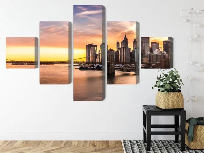 Vícedílný obraz Panorama Brooklynského Mostu Při Západu Slunce Nedostatek Nedostatek Plátno Canvas 250x150
