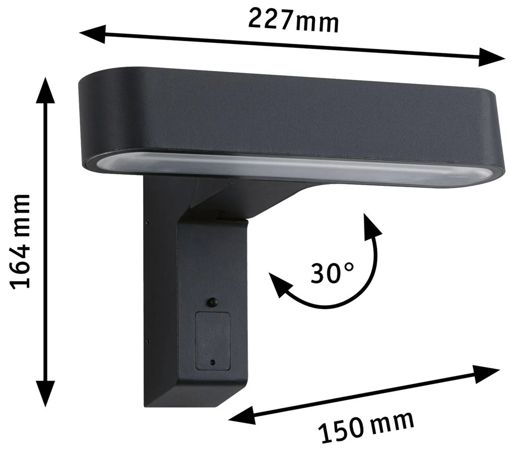 Paulmann 94548 Ito Horizontal, nástěnné svítidlo se senzorem, 6W LED 3000K, antracit, šířka 22,4cm, IP44